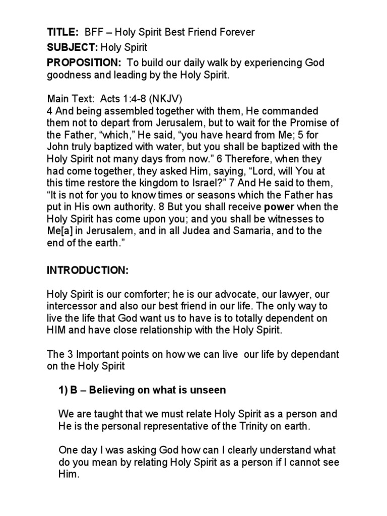 TITLE: BFF - Holy Spirit Best Friend Forever SUBJECT: Holy Spirit ...