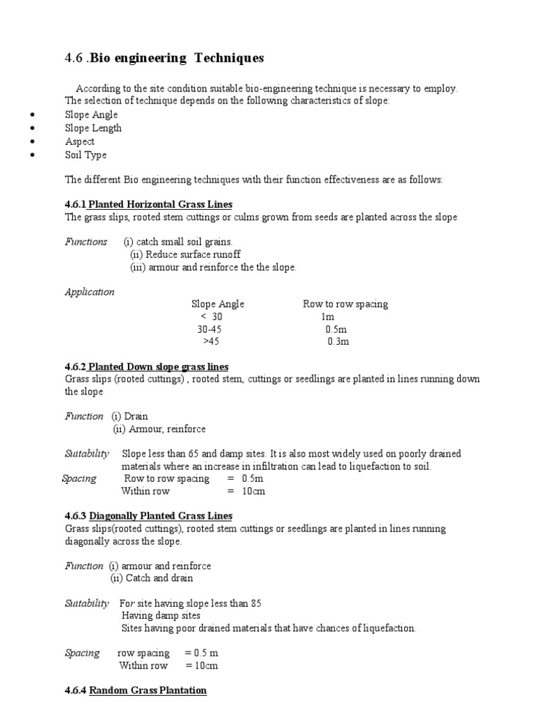 Soil Bioengineering Techniques | PDF | Mulch | Drainage