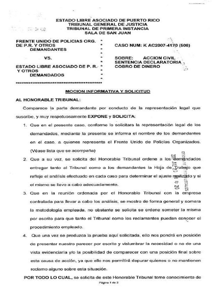 Moción Informativa y Solicitud F.U.P.O.