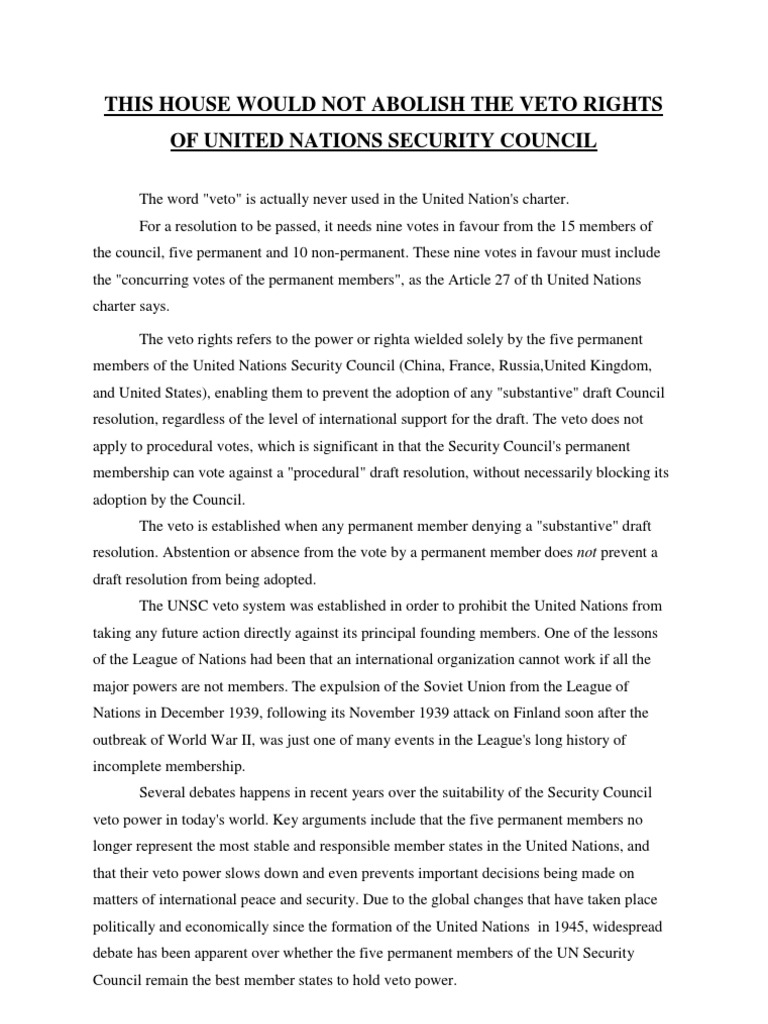 The Case for Maintaining the Veto Powers of the United Nations Security ...