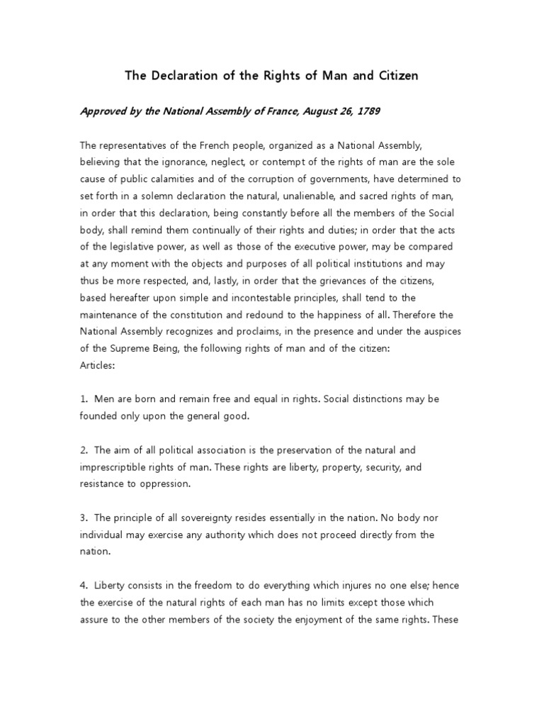 The Declaration of The Rights of Man and Citizen | PDF | Natural And ...