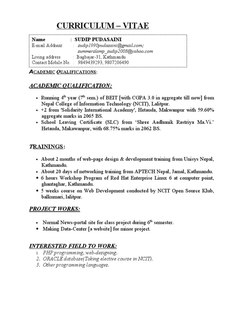Curriculum Vitae of Sudip Pudasaini | PDF