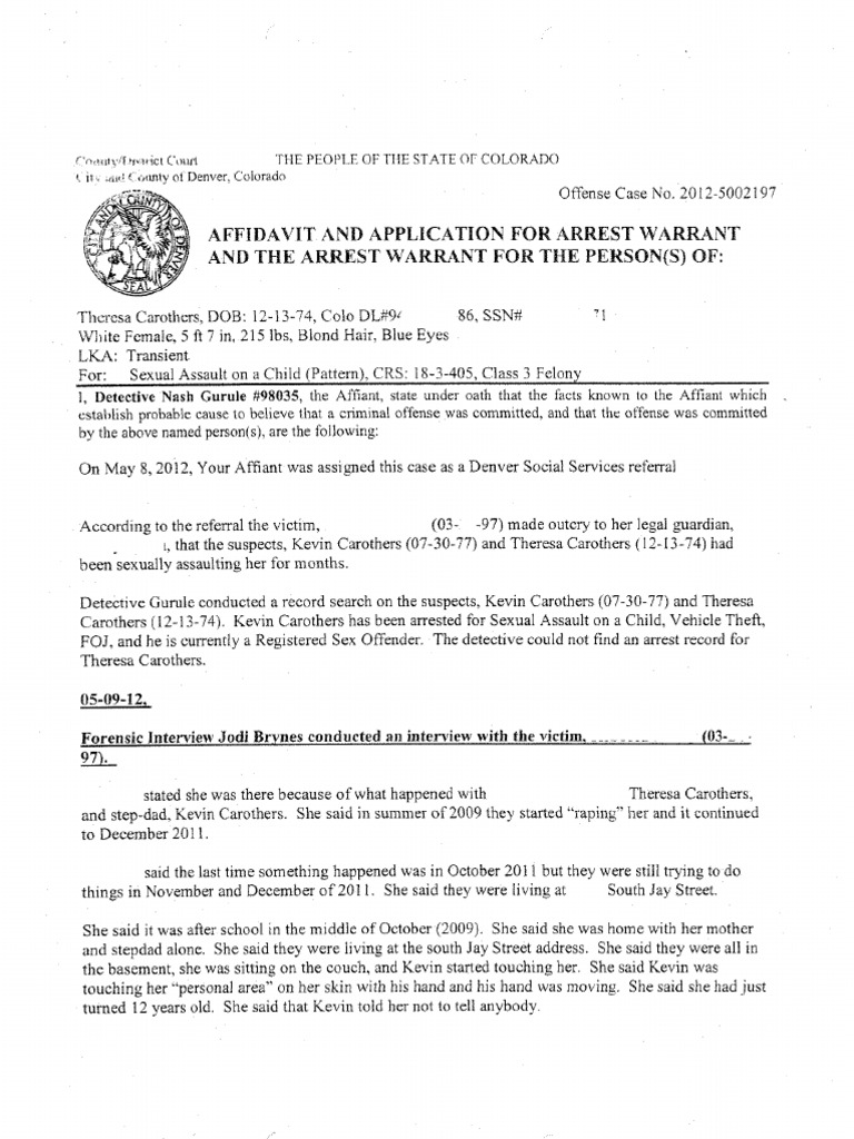 Kevin and Theresa Carothers Arrest Affidavit | PDF | Foreign Language ...