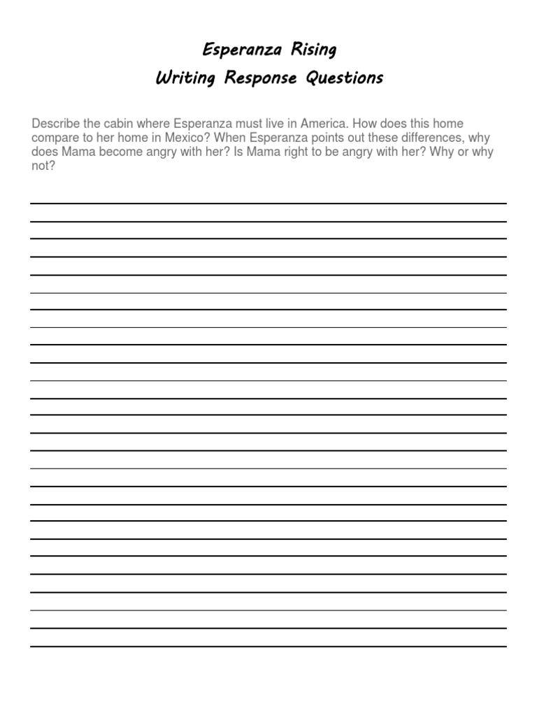 Esperanza Rising Writing Response Questions | PDF