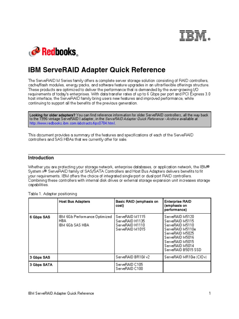 Ibm Serveraid Adapter Quick Reference | PDF | Solid State Drive | Hard ...