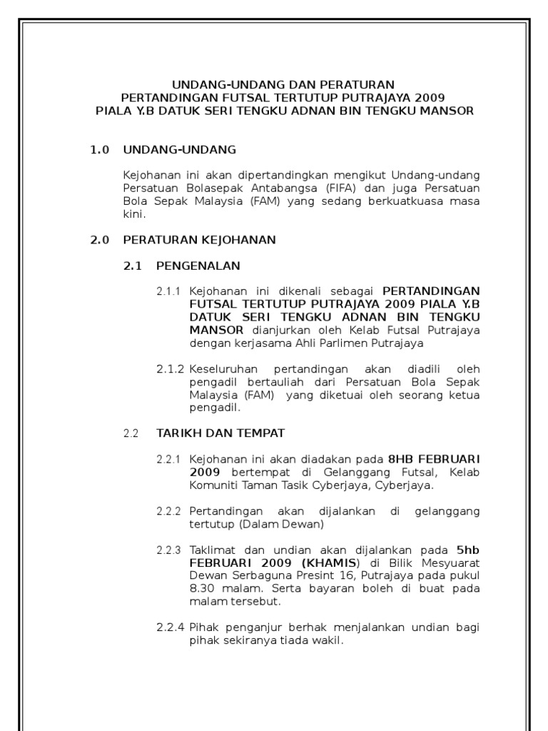 Borang Dan Syarat Futsal | PDF