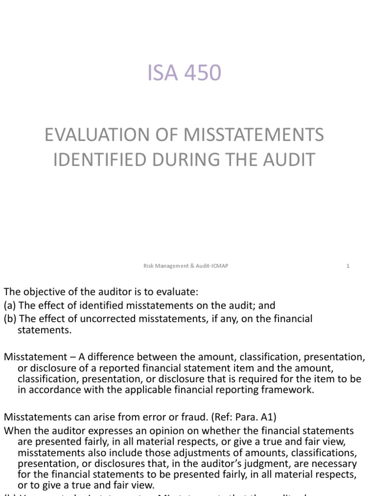 ISA 450 Summary | PDF | Financial Audit | Audit