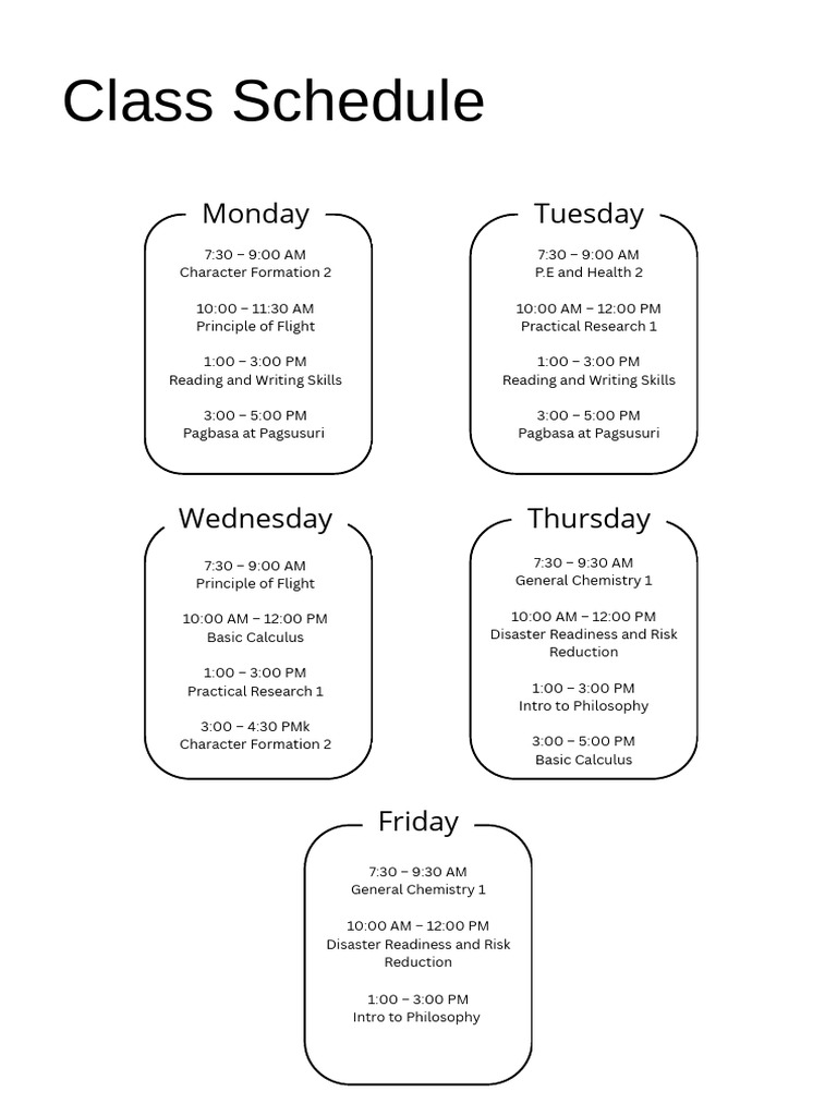 Black and White Simple Class Schedule | PDF