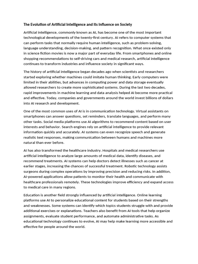 The Evolution of Artificial Intelligence and Its Influence on Society ...