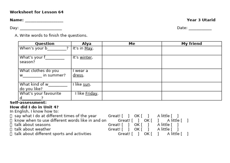 Worksheet for Lesson 64 | PDF