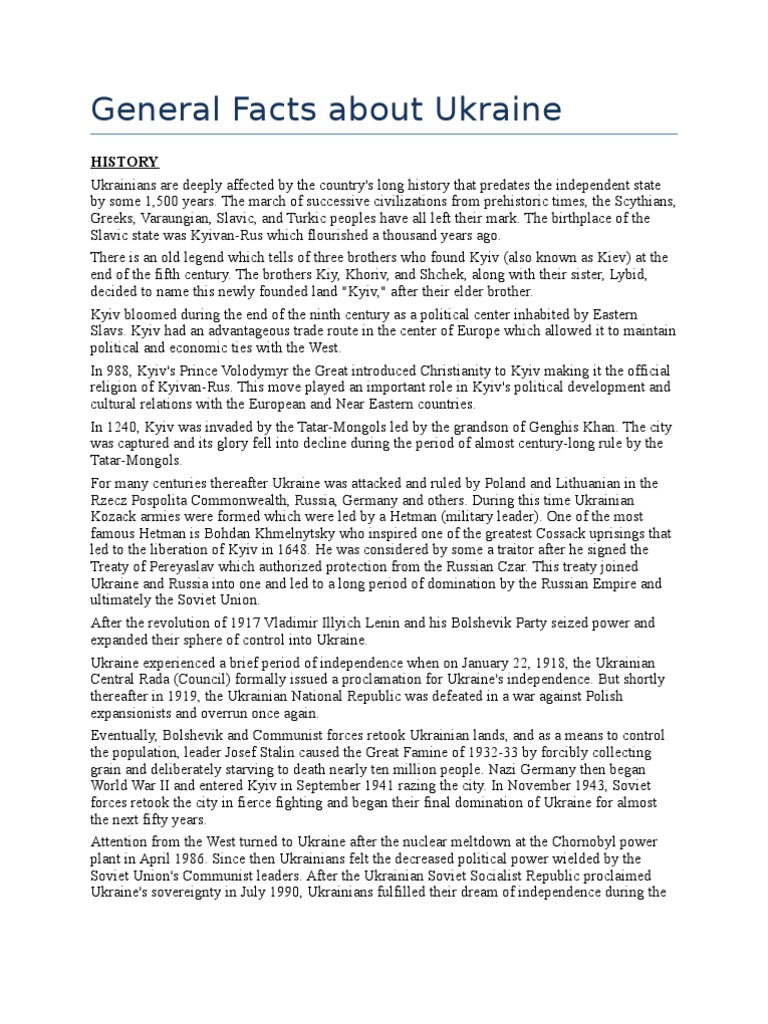 General Facts About Ukraine | PDF | Kiev | Ukraine