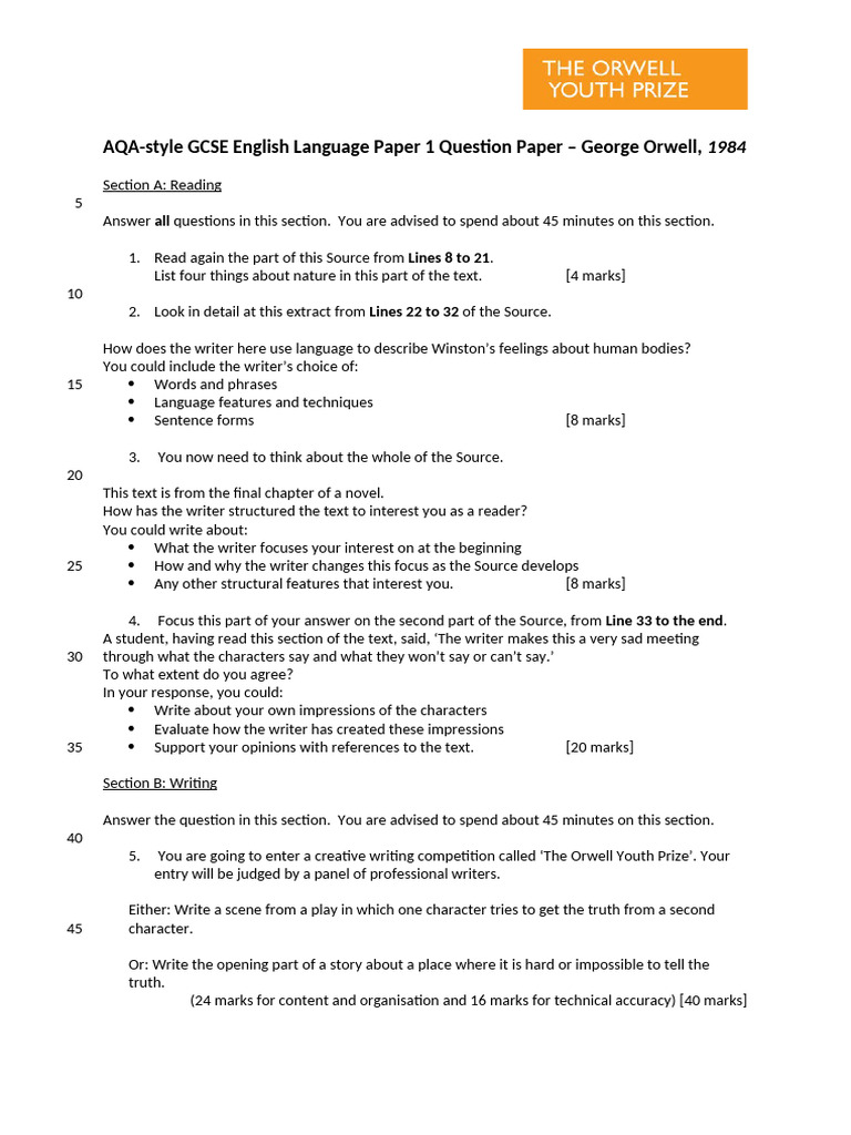 AQA Style GCSE English Language Paper 1 | PDF | Linguistics