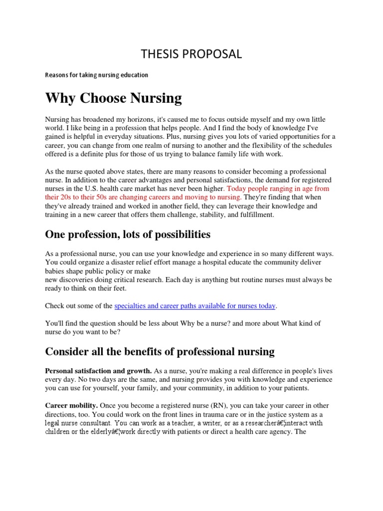 Why Choose Nursing: Thesis Proposal | PDF | Nursing | Nurse Practitioner
