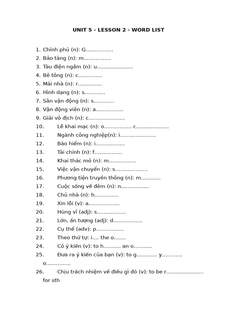 Unit 5 - Lesson 2 - Word List | PDF