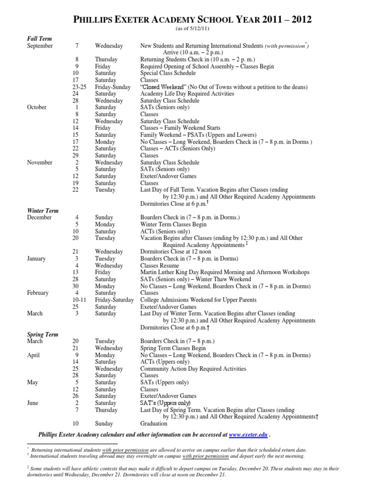2011-2012 DOS Calendar | PDF | Workweek And Weekend | Boarding School