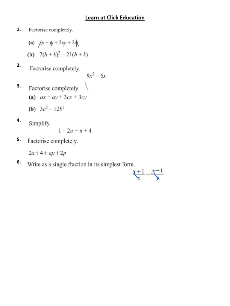 Factorise Linear Expressions[1] | PDF