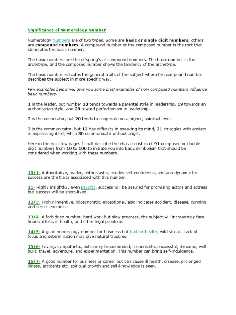 Compund Number Significance | PDF | Anxiety | Leadership