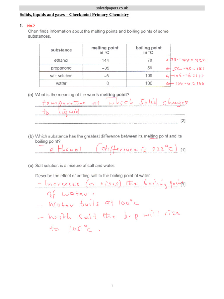 Answer Sample Solids Liquids and Gases Checkpoint Primary | PDF