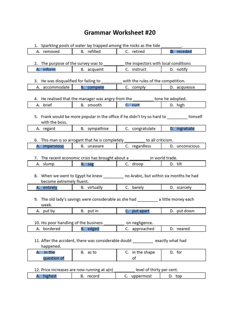Grammar Worksheet 18 | PDF