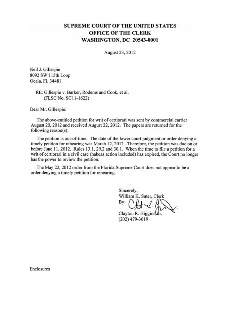 Full Petition For Writ of Certiorari, SCOTUS, Gillespie V Barker ...