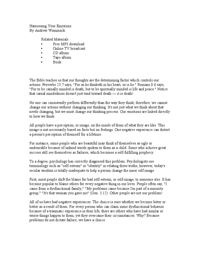Harnessing Your Emotions | PDF | Thought | Jesus Harnessing Your Emotions | PDF | Thought | Jesus