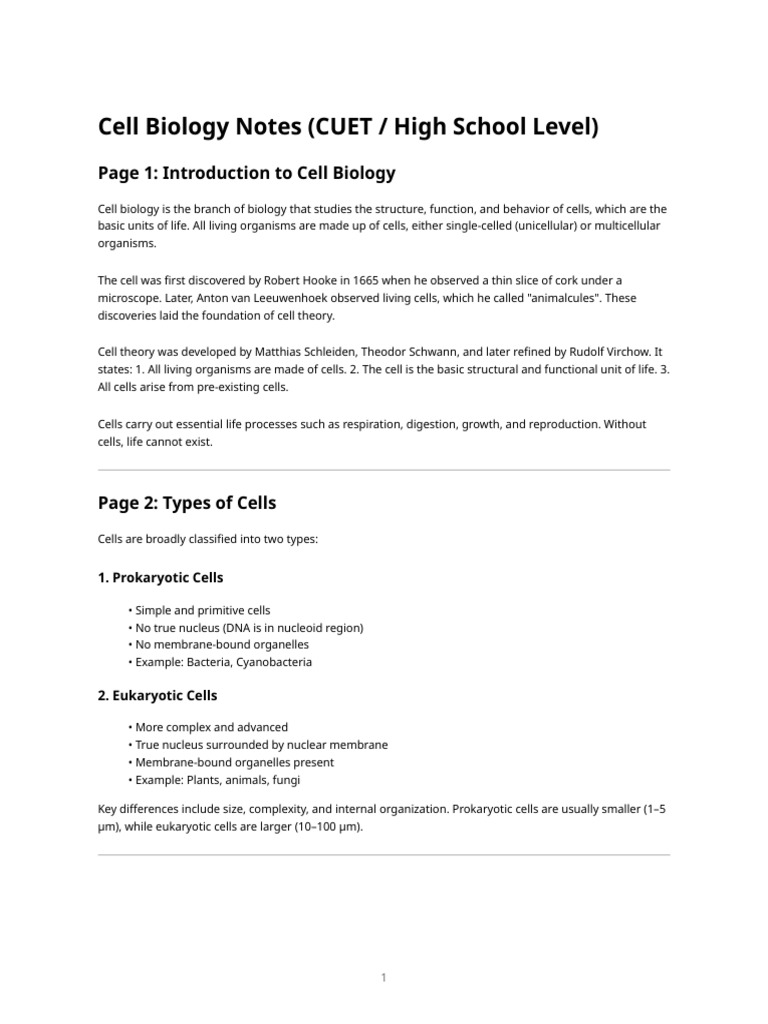 Cell Biology Notes (10 Pages, ~3000 Words) (2) | PDF | Cell (Biology ...
