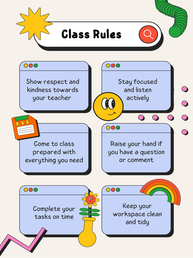 Colorful Retro Illustrative Class Rules Poster | PDF