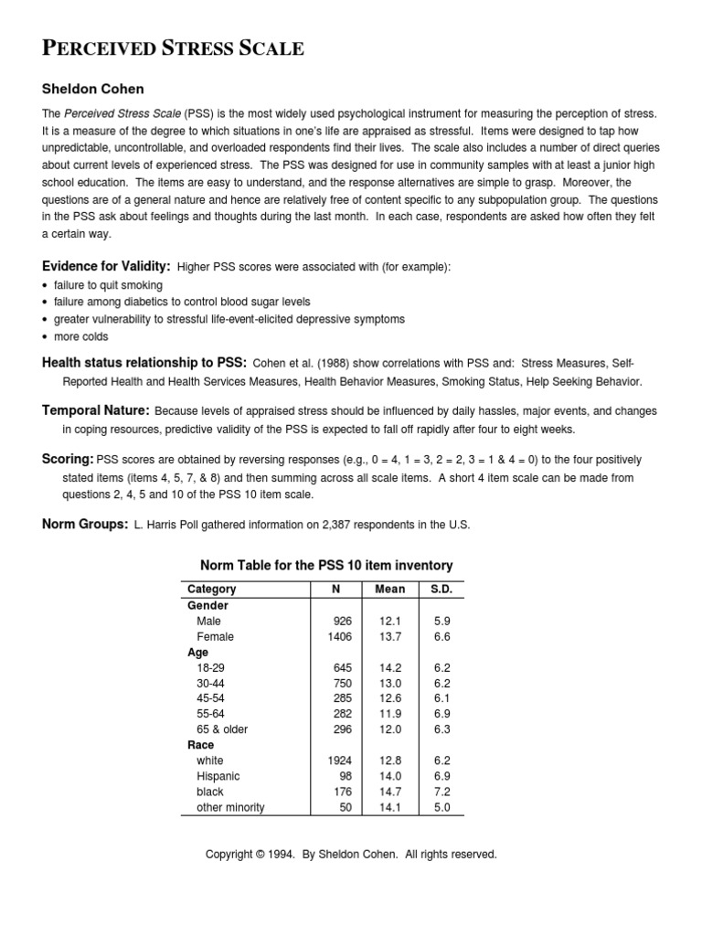 Perceived Stress Scale | PDF | Mental Health | Metaphysics Of Mind Perceived Stress Scale | PDF | Mental Health | Metaphysics Of Mind