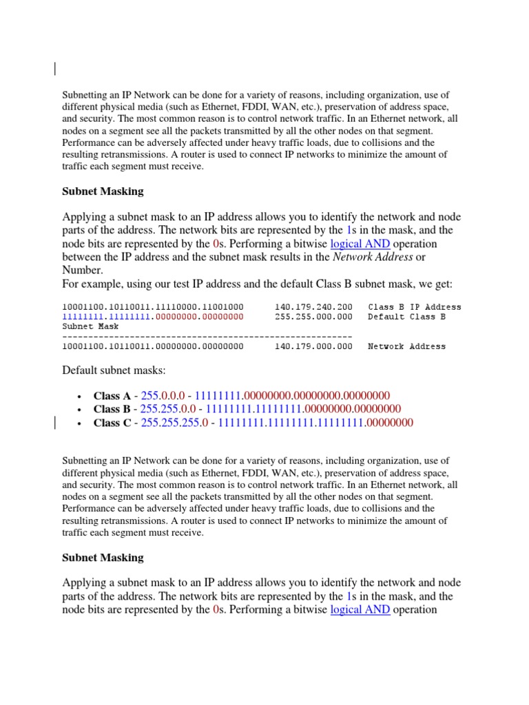 Subnet Masking: 1 Logical AND | PDF | Computer Network | Ip Address