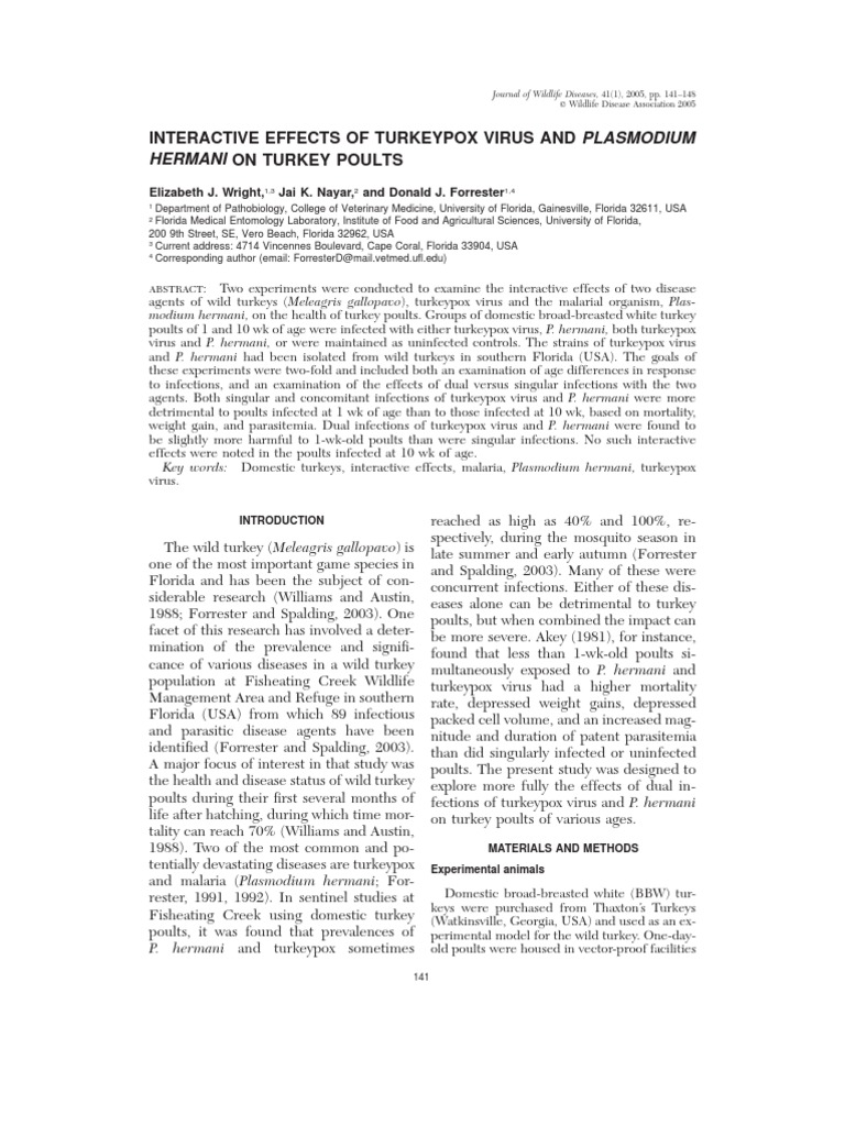 Interactive Effects of Turkeypox Virus and Plasmodium Hermani On Turkey ...