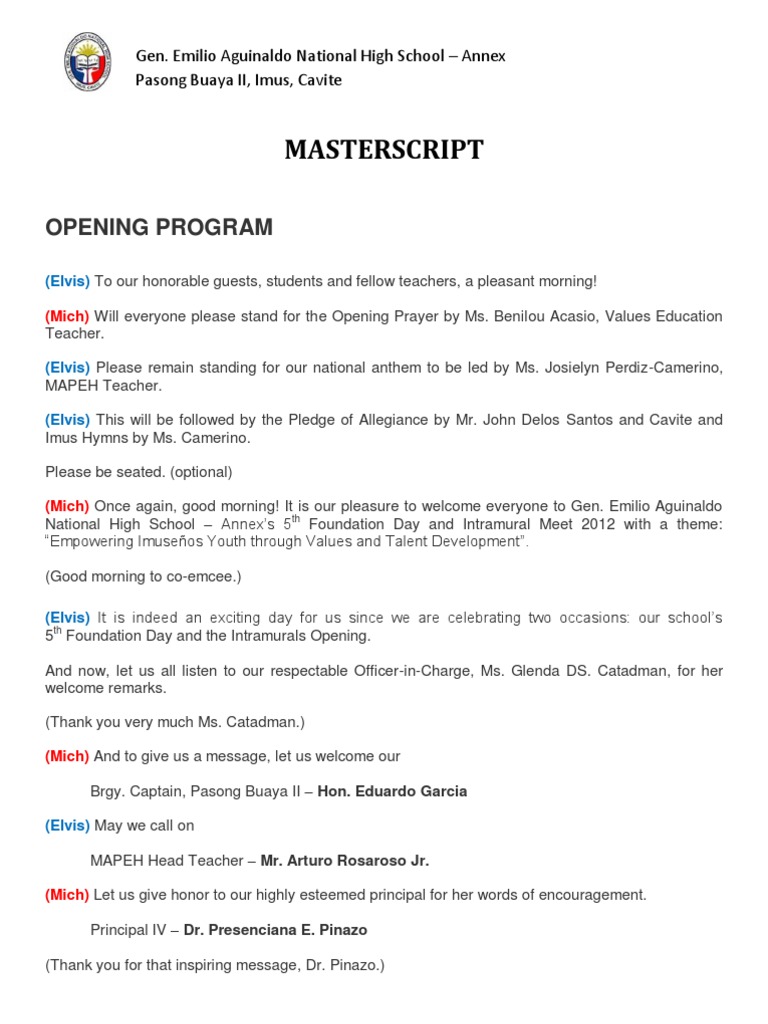 Emcee Script Sample For Event - boostervet