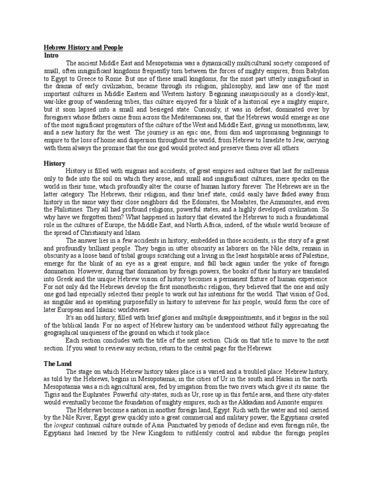 Hebrew History and People Intro | PDF | Kingdom Of Judah | Israelites