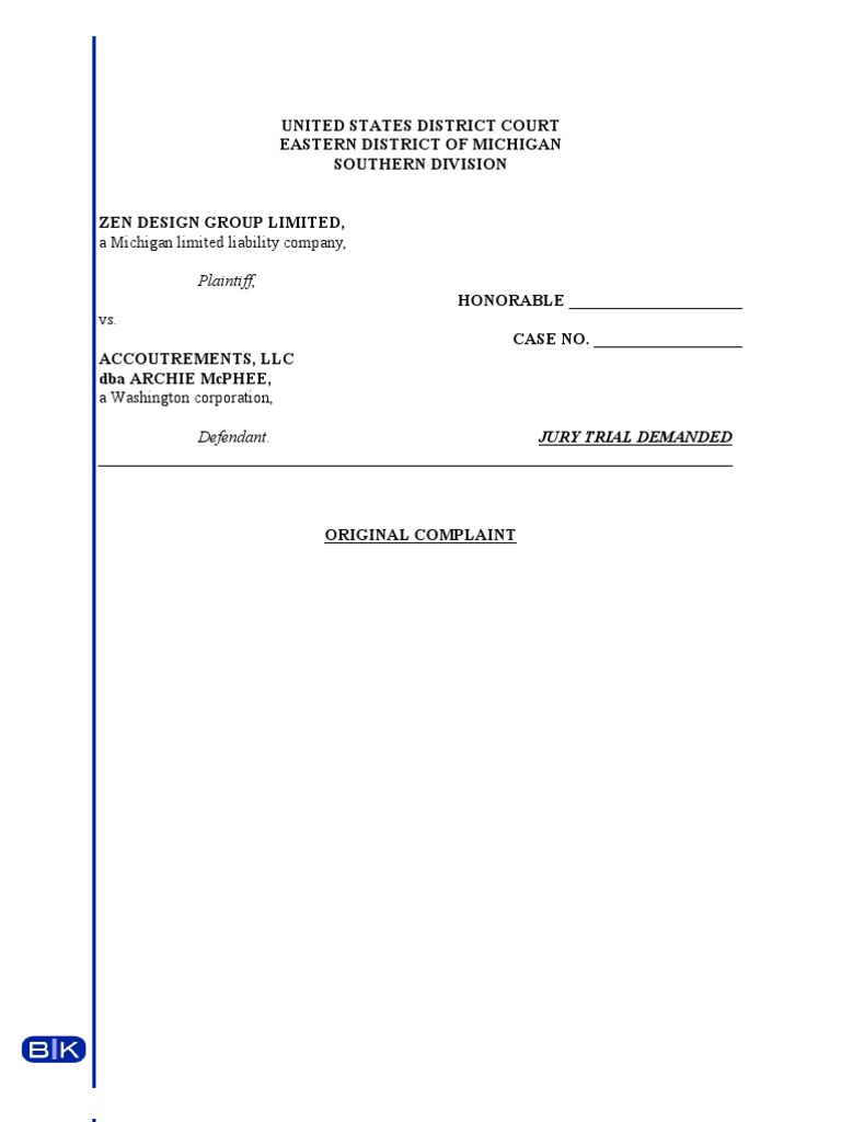 Zen Design vs. Archie McPhee Patent Case | PDF | Complaint | Patent Infringement