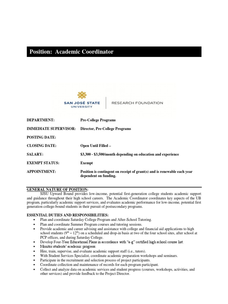 Academic Coordinator | PDF | Academic Degree | Curriculum