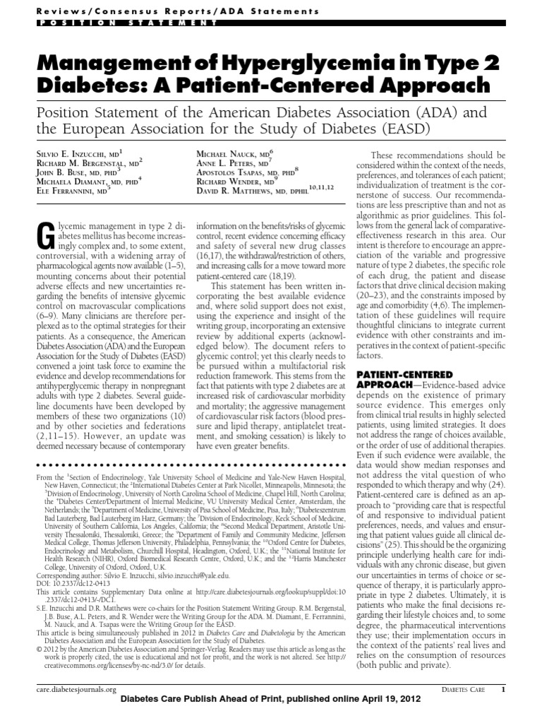 ADA EASD Consensus 2012 | PDF | Diabetes Management | Diabetes
