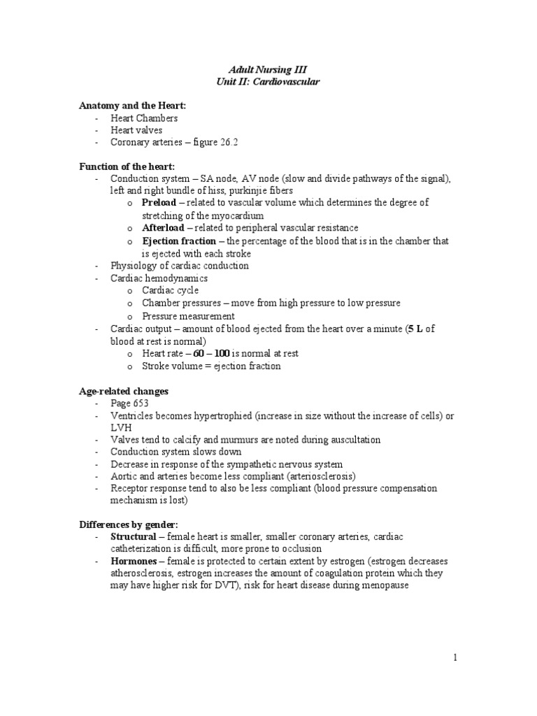 Adult III Cardiac Study Guide | PDF | Heart | Blood Pressure