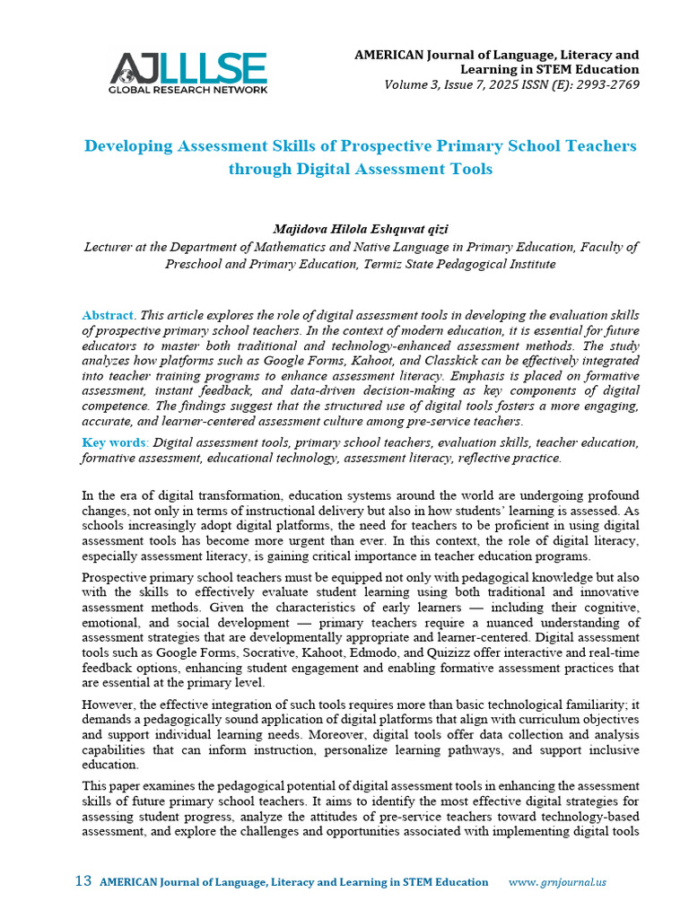 Developing Assessment Skills of Prospective Primary School Teachers ...