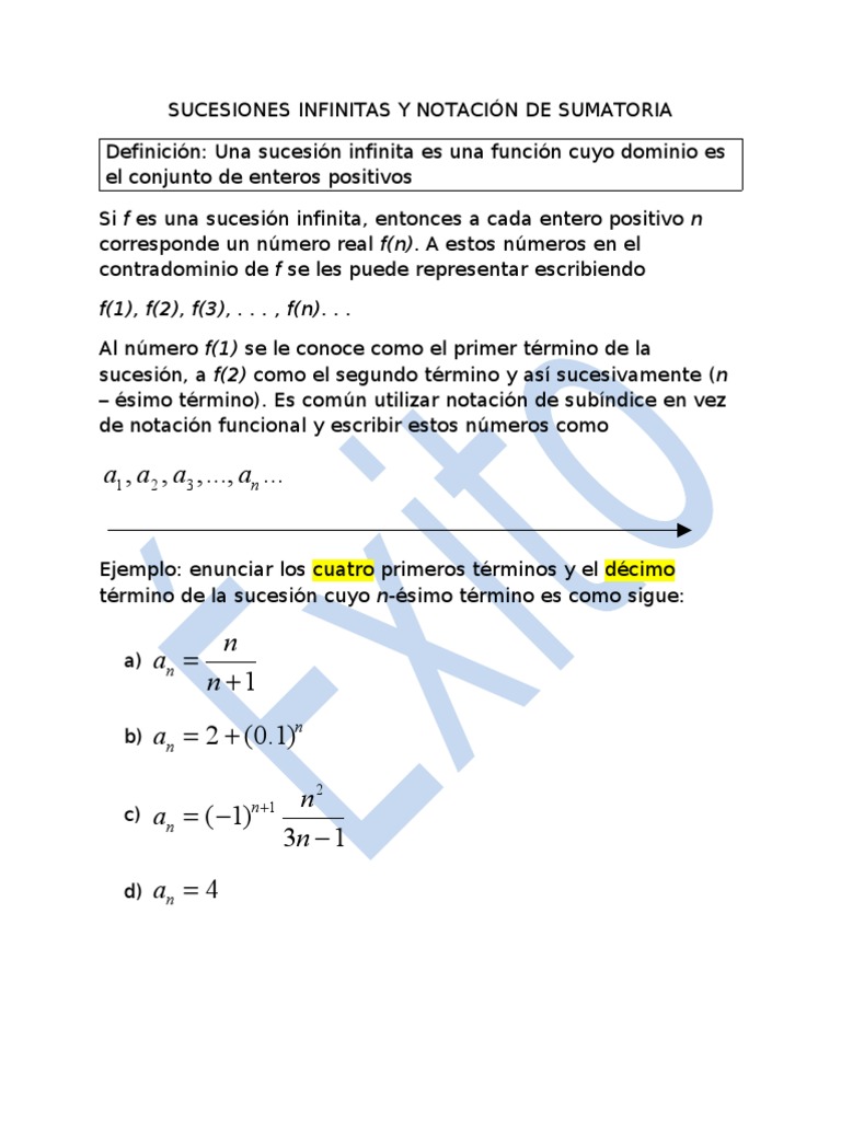 Sucesiones Infinitas y Notación de Sumatoria (Marcel) | PDF | Secuencia ...