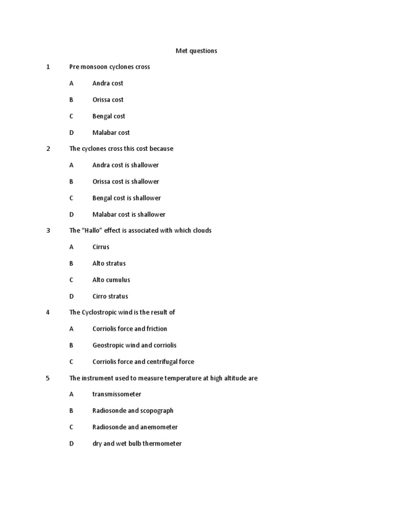 ATPL Met Questions | PDF