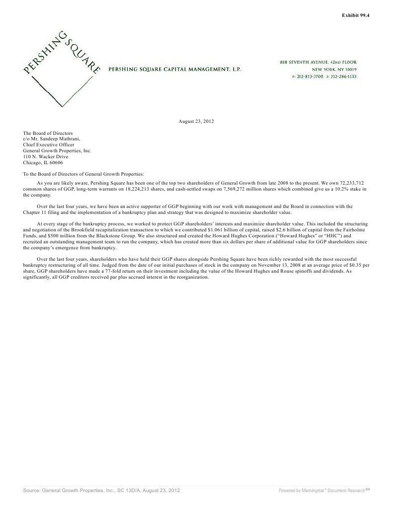Bill Ackman's Letter On General Growth | PDF | Warrant (Finance) | Stocks