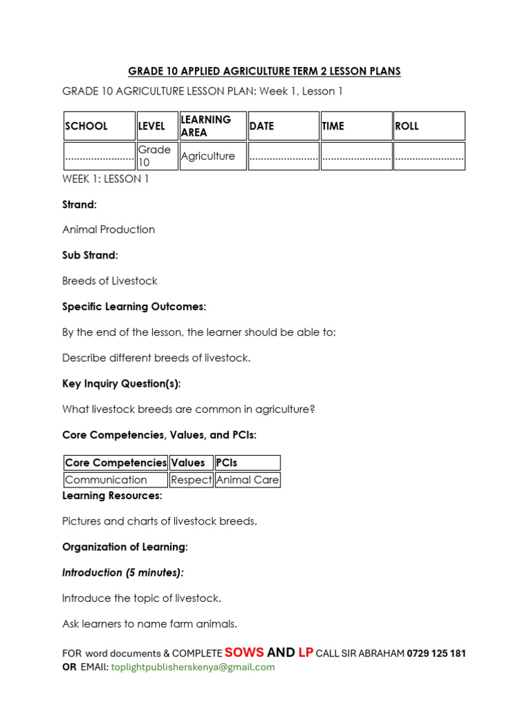 Grade 10 Applied Agriculture Term 2 2026 Lesson Plans | PDF