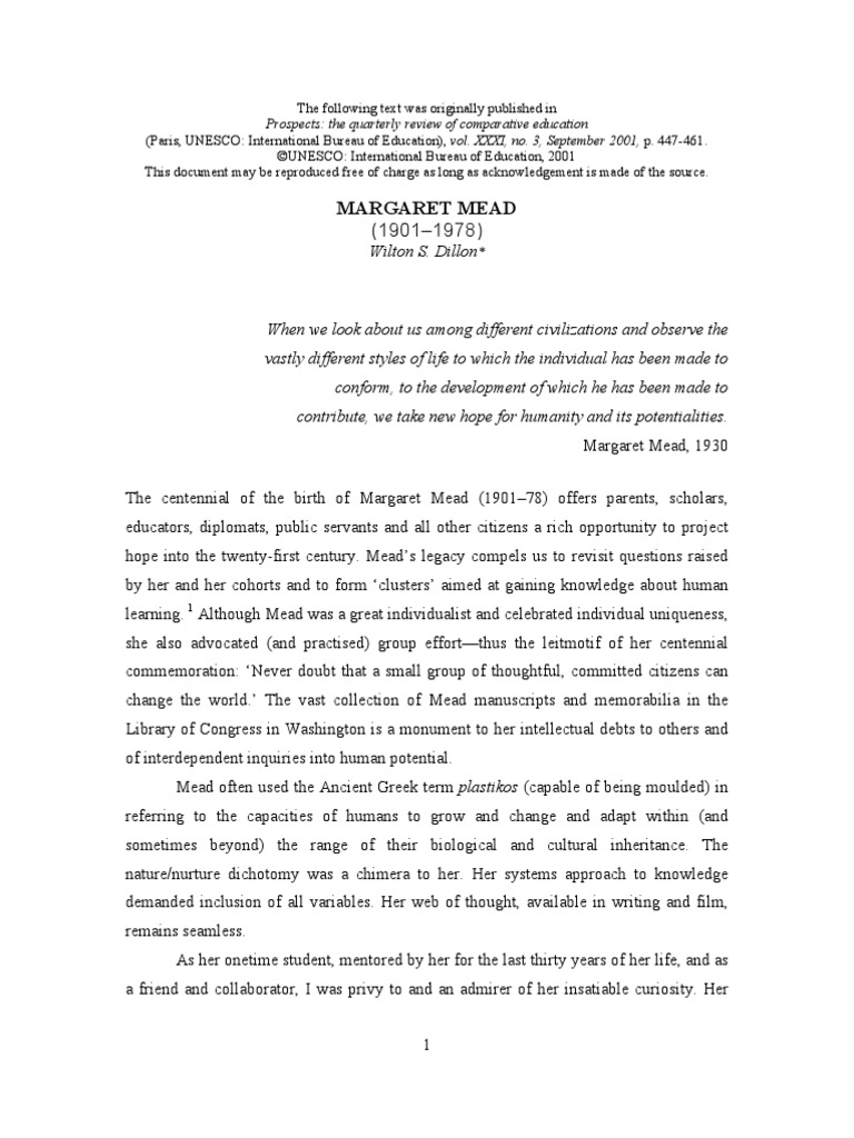 Margaret Mead (1901-1978) | PDF | Aristotle | Anthropology
