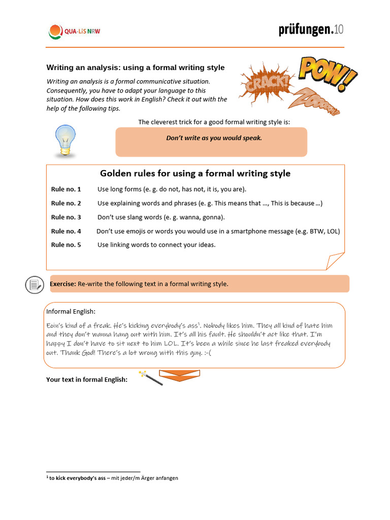 Spotlight on Writing an Analysis Using a Formal Writing Style | PDF