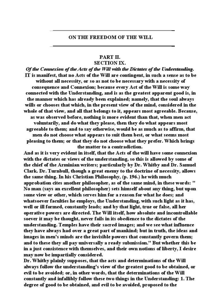 On The Freedom of The Will Part 2 Section 1x | PDF | Free Will | Good ...