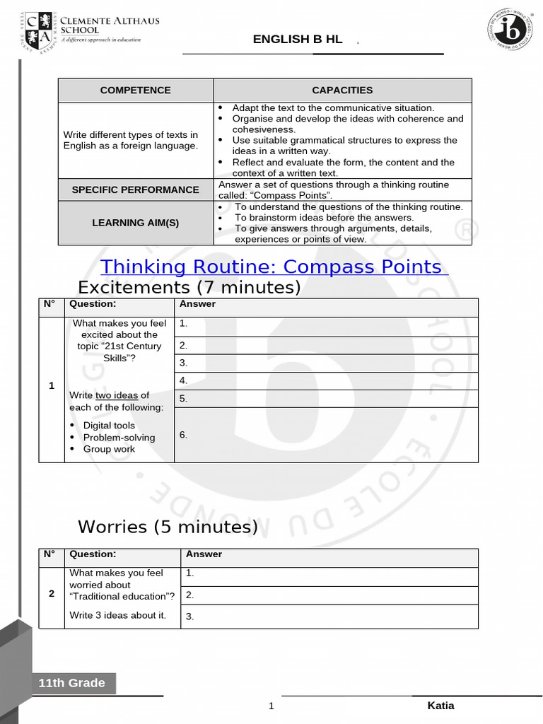Task 3 - Thinking Routine - The Compass Points | PDF | Learning ...