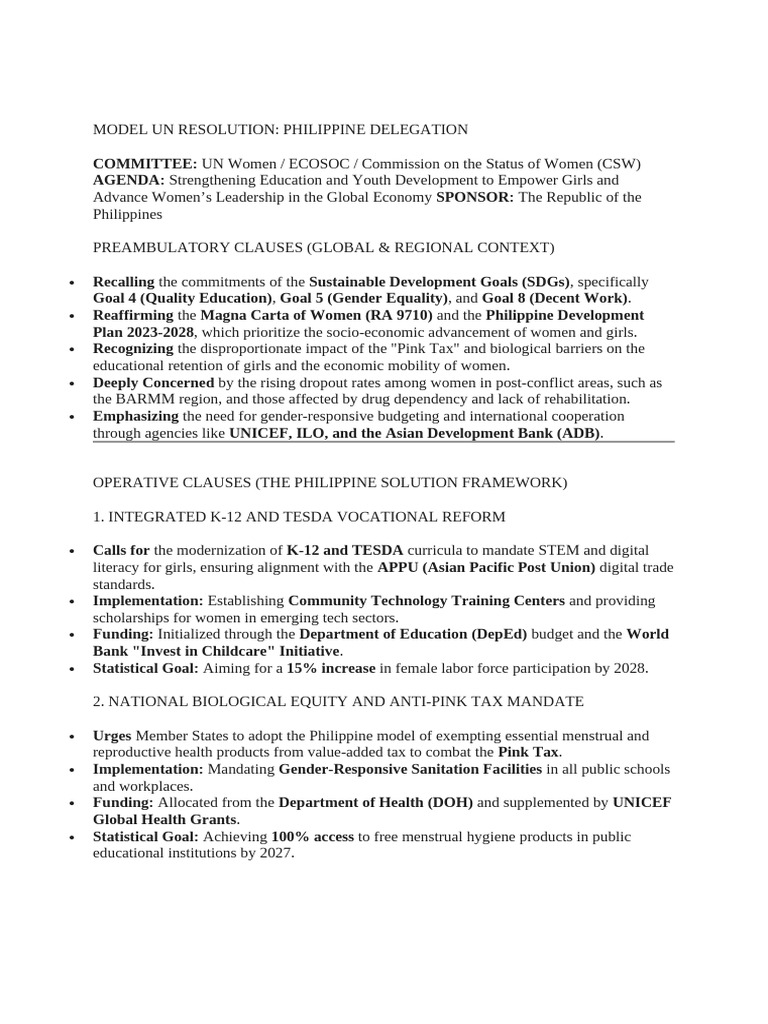 MODEL UN RESOLUTION | PDF | Poverty Reduction | Poverty