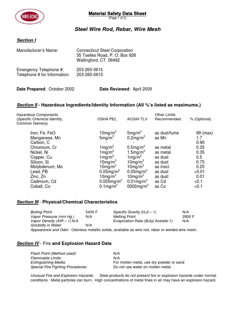 SS Wire Mesh Msds | PDF | Atoms | Sets Of Chemical Elements