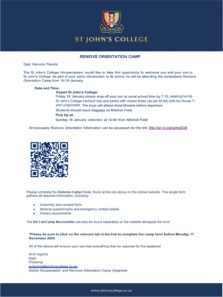 Remove Orientation Camp Welcome Letter | PDF