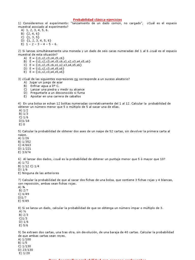 Guia Ejercicios Probabilidad Clásica | PDF