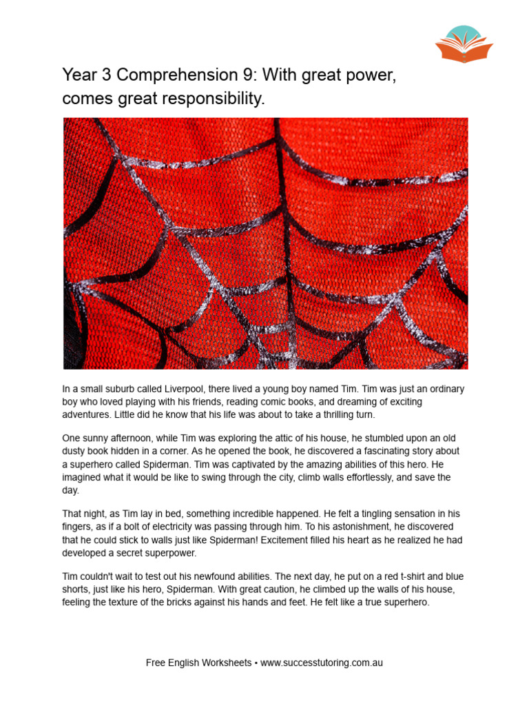 Comprehension Worksheet 9 | PDF | Superheroes | Spider Man